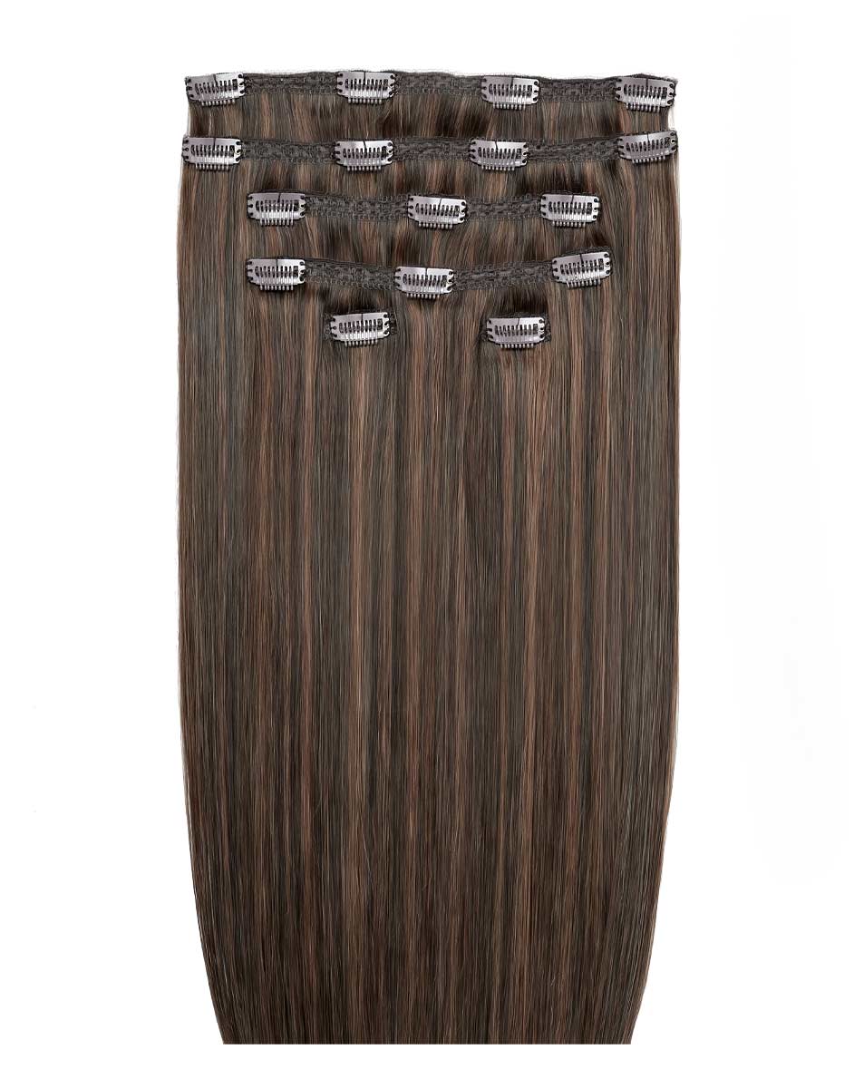18" Double Hair Set Clip-In Extensions - Espresso Brown