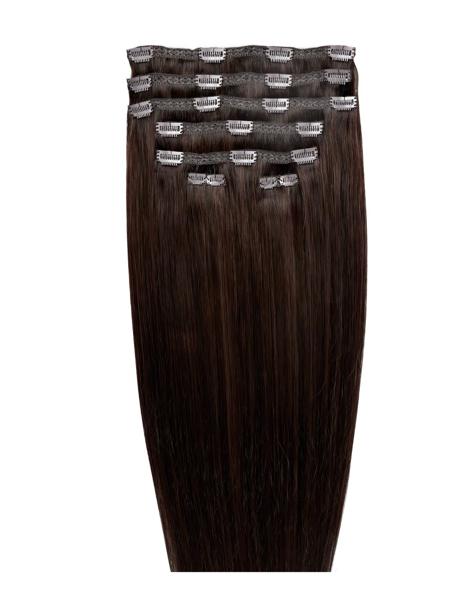26" Double Hair Set Clip-In Extensions - Dark Chocolate